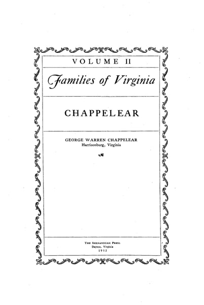 Chappelear Family of Virginia and Connecting Lines – Higginson Book ...