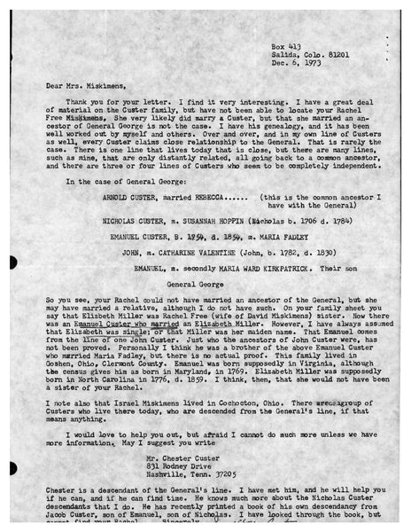 CUSTER: The Custer Family in America, with Addendum on the Life of Gen ...