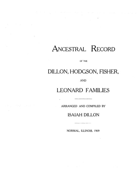 DILLON: Ancestral record of the Dillon, Hodgson, Fisher and Leonard fa ...