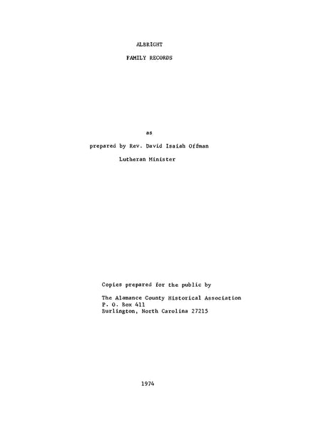 ALBRIGHT: Albright Family Records (Softcover) – Higginson Book Company, LLC