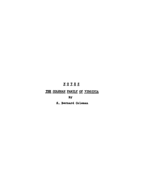 COLEMAN: Notes on the Coleman Family of Virginia (Softcover ...