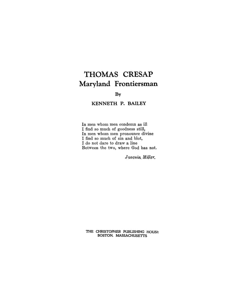 CRESAP: Thomas Cresap: Maryland Frontiersman – Higginson Book Company, LLC