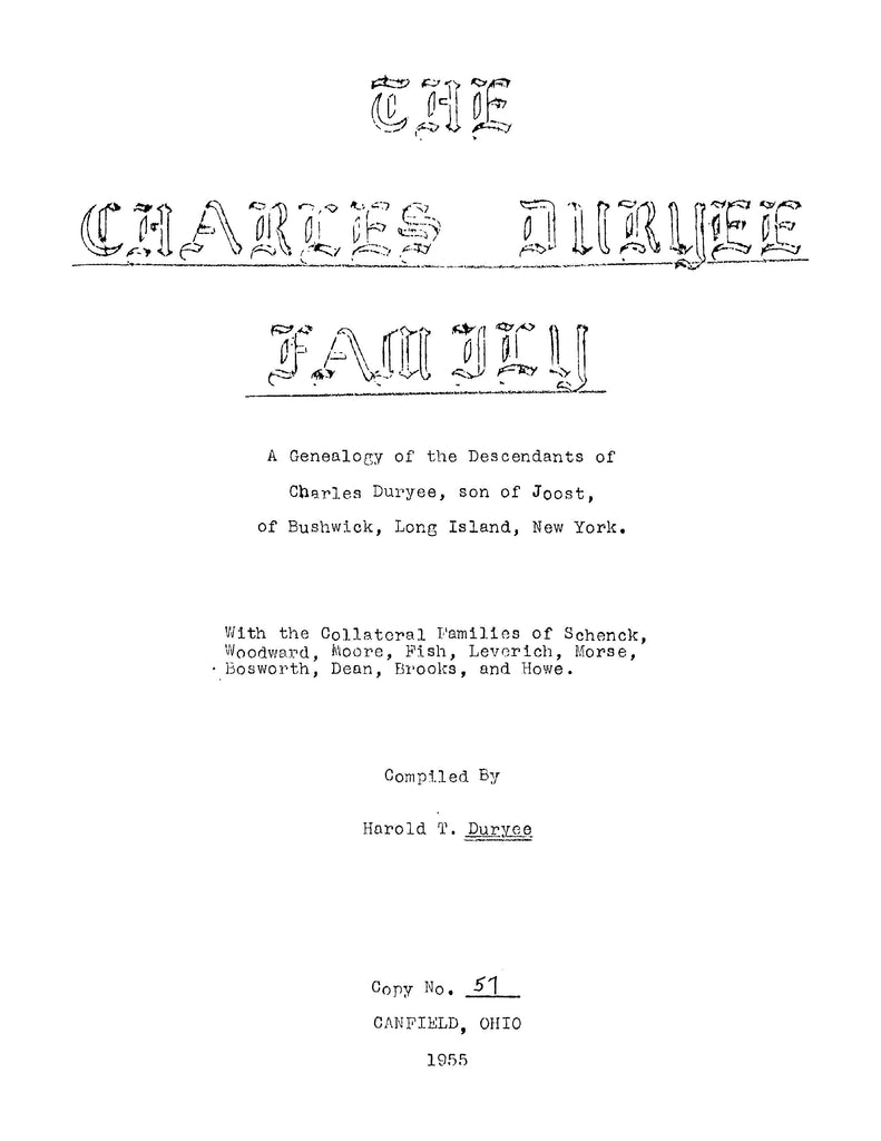 DURYEE: The Charles Duryee Family: A Genealogy of the Descendants of C ...