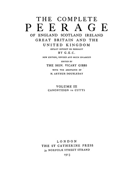 PEERAGE, ENGLAND: The Complete Peerage of England, Scotland, Ireland ...