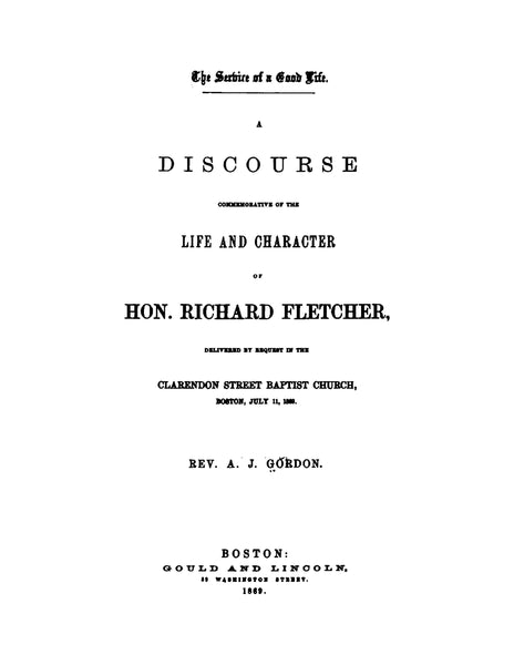 FLETCHER: A Discourse Commemorative of the Life and Character of Hon R ...