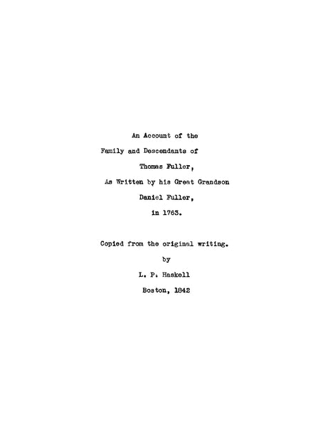 FULLER: An Account of the Family and Descendants of Thomas Fuller (Sof ...