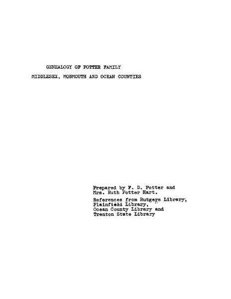 POTTER: Genealogy of the Potter Family of Middlesex, Monmouth, and Oce ...