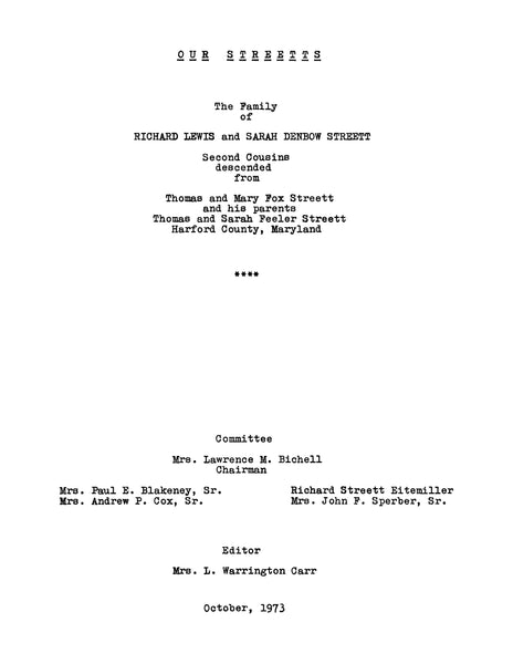 STREETT: Our Streetts, the Family of Richard Lewis and Sarah Denbow St ...