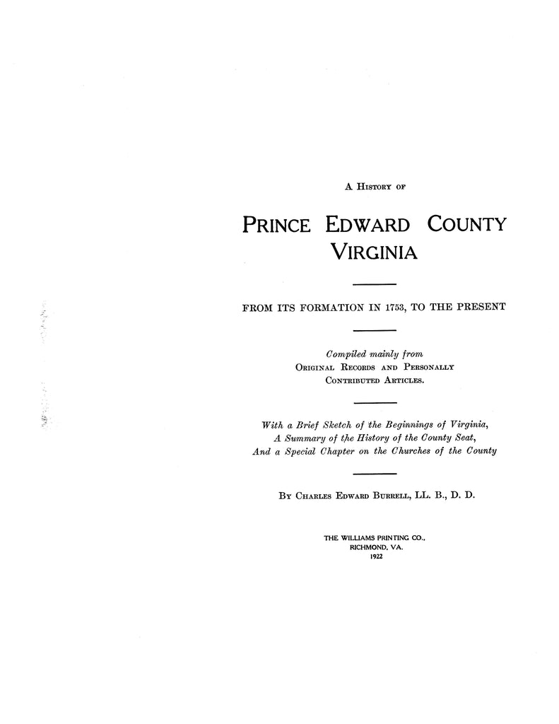 PRINCE EDWARD, VA: A History of Prince Edward County, Virginia - from ...
