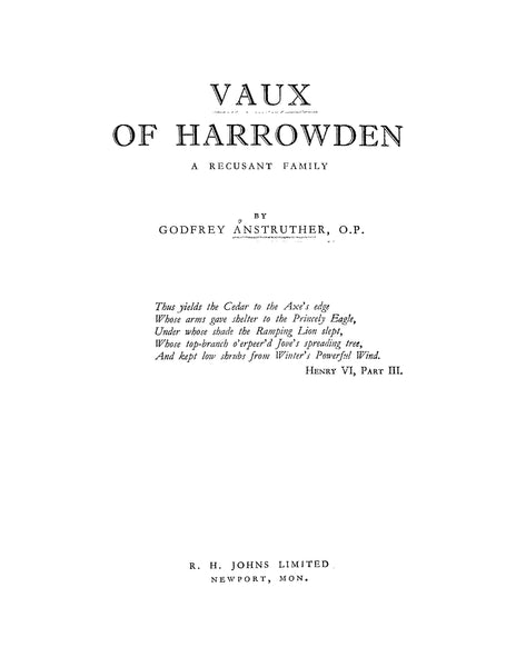 VAUX: Vaux of Harrowden: A Recusant Family – Higginson Book Company, LLC