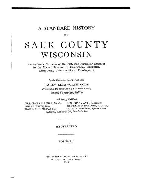 SAUK, WI: Standard History of Sauk County, Wisconsin, An Authentic Nar ...