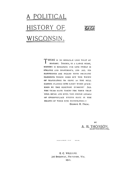 WISCONSIN: A Political History of Wisconsin – Higginson Book Company, LLC