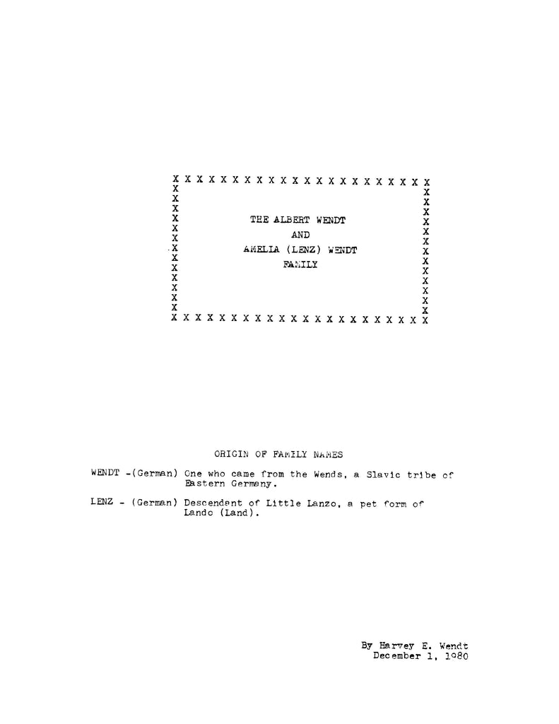 WENDT: The Albert Wendt and Amelia (Lenz) Wendt Family (Softcover ...