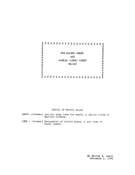 WENDT: The Albert Wendt and Amelia (Lenz) Wendt Family (Softcover ...