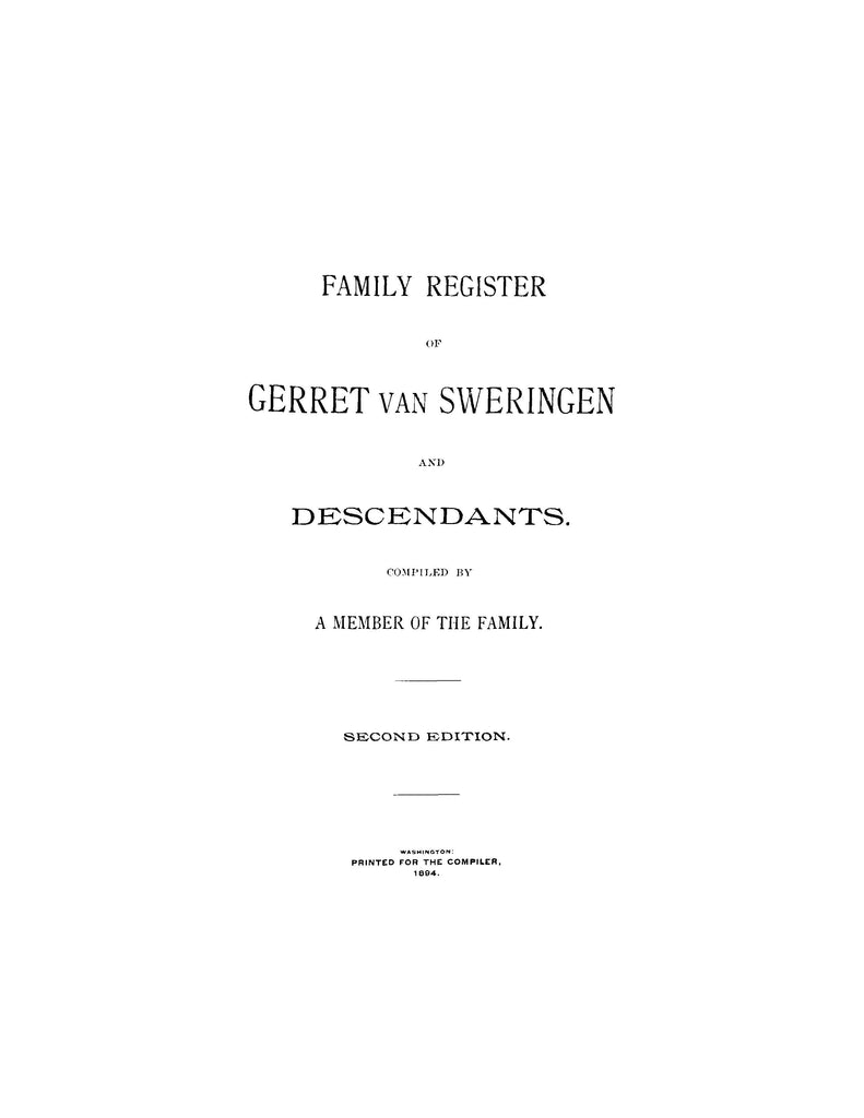 VAN SWERINGEN: Family Register of Gerret Van Sweringen and Descendants ...