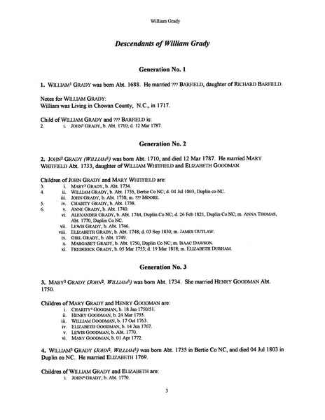 GRADY: Descendants of William Grady 2000 – Higginson Book Company, LLC