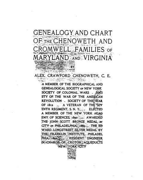 CHENOWETH: Genealogy & Chart of the Chenoweth & Cromwell Family of MD ...