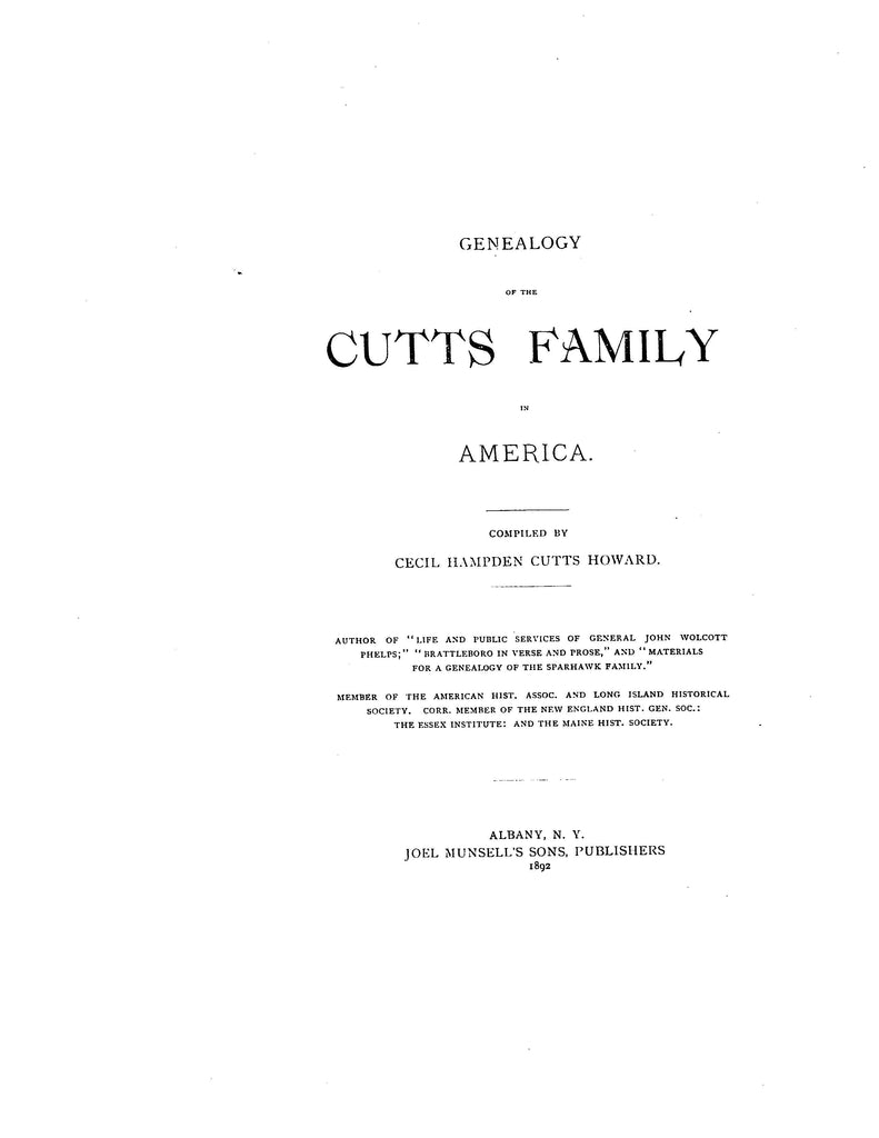 CUTTS: Genealogy of the Cutts family in America 1892 – Higginson Book ...