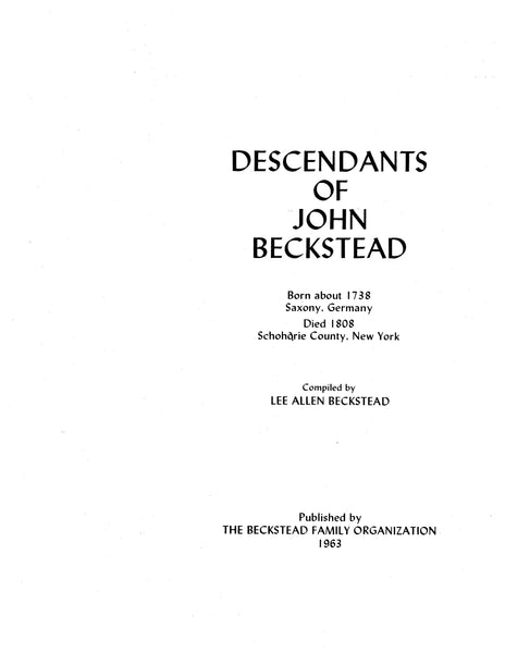 BECKSTEAD: Descendants of John Beckstead – Higginson Book Company, LLC