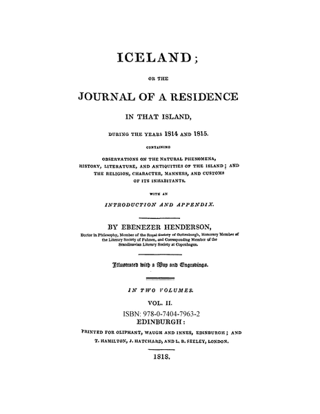 ICE: Iceland; or a Journal of a Residence in that Island Volume 2 ...
