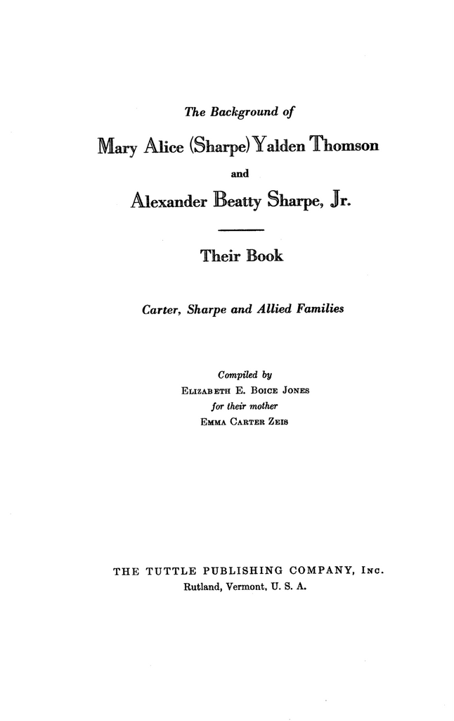 CARTER: The Background of Mary Alice (Sharpe) Yalden Thompson and Alex – Higginson Book Company, LLC