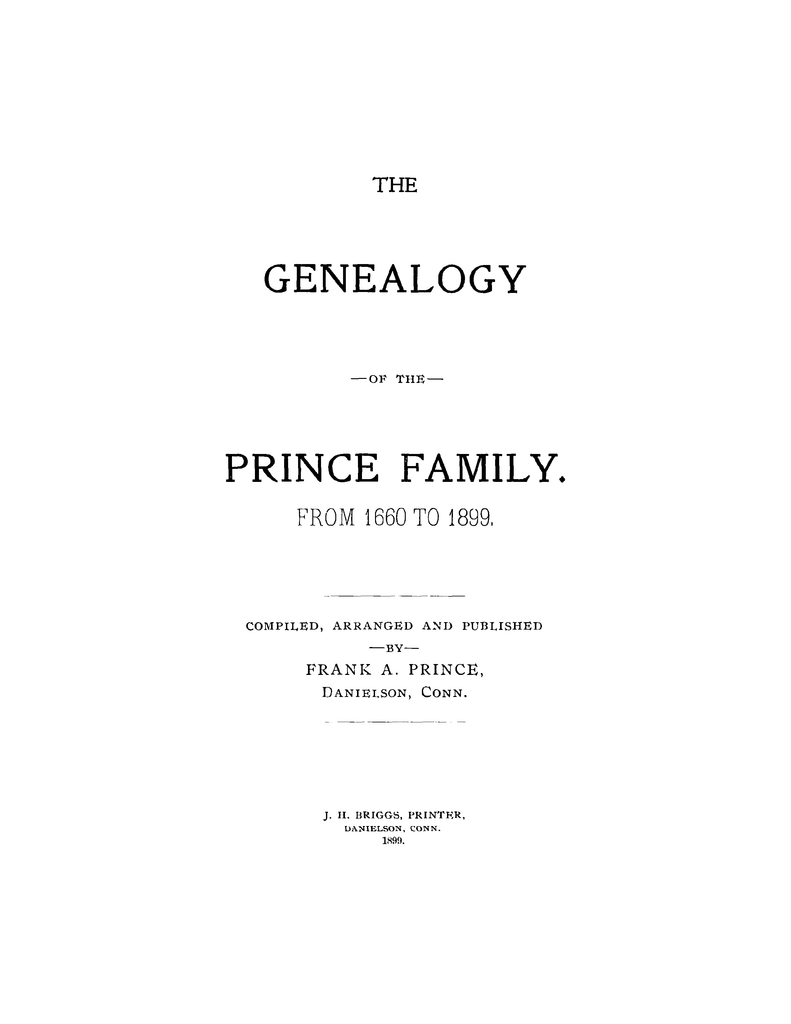 PRINCE: The Genealogy of the Prince Family from 1660 to 1899 (Softcove ...