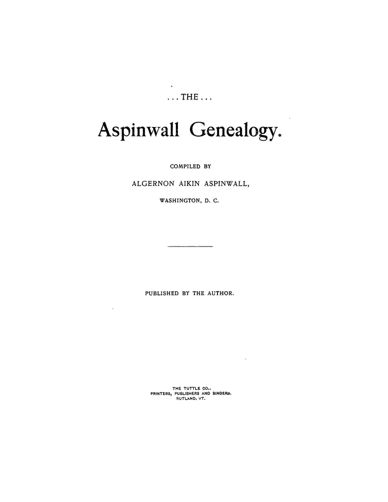 ASPINWALL GENEALOGY – Higginson Book Company, LLC