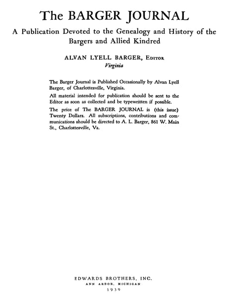 BARGER FAMILY RECORDS Including Records of Allied Families (The Barger ...