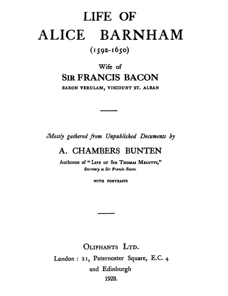 BARNHAM: Life of Alice Barnham, (1592-1650) Wife of Sir Francis Bacon ...